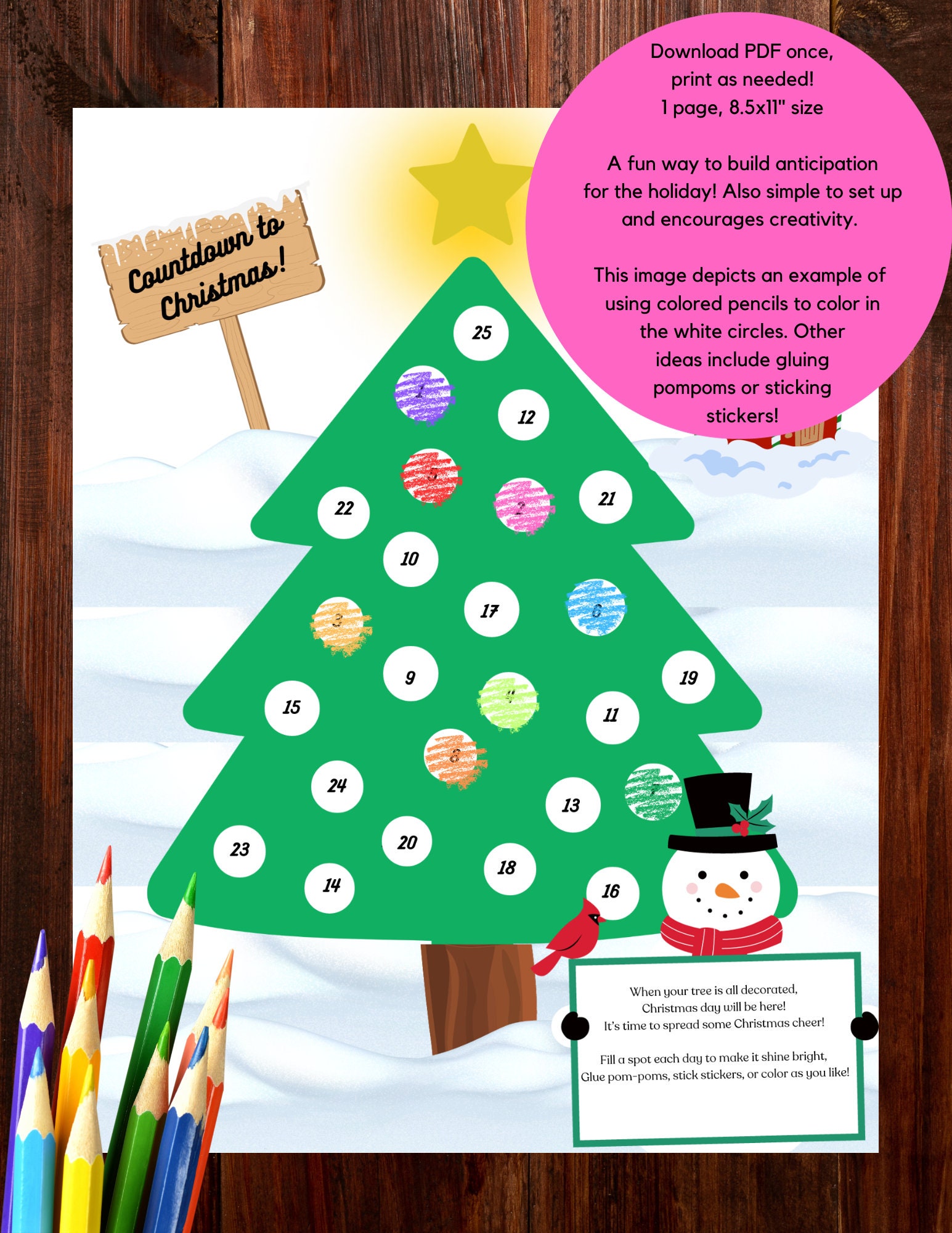 Printable Kids Advent Calendar Countdown to Christmas: Christmas Tree ...
