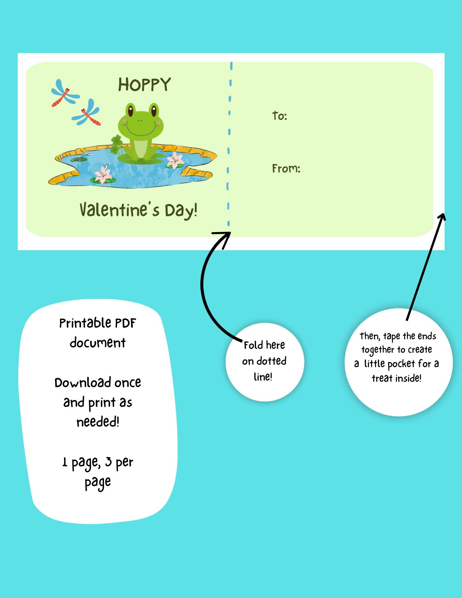 Printable Frog Valentines for Kids, Frog Valentine PDF, Hoppy ...