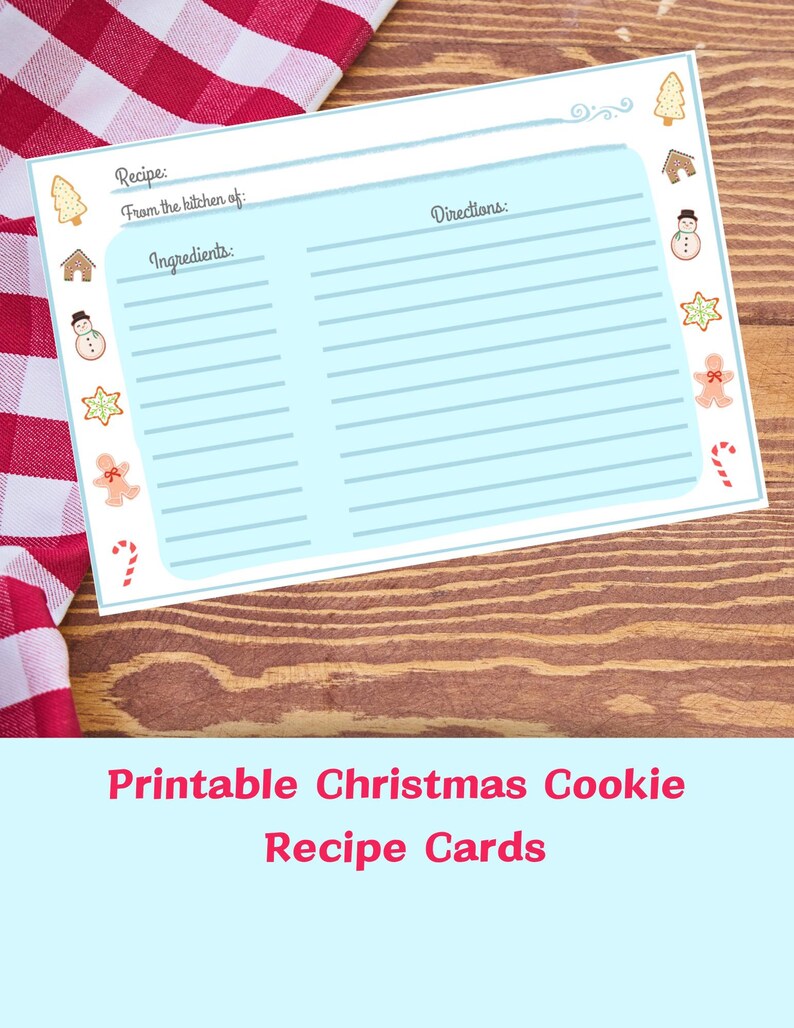 Printable Christmas Cookie Recipe Cards - Etsy