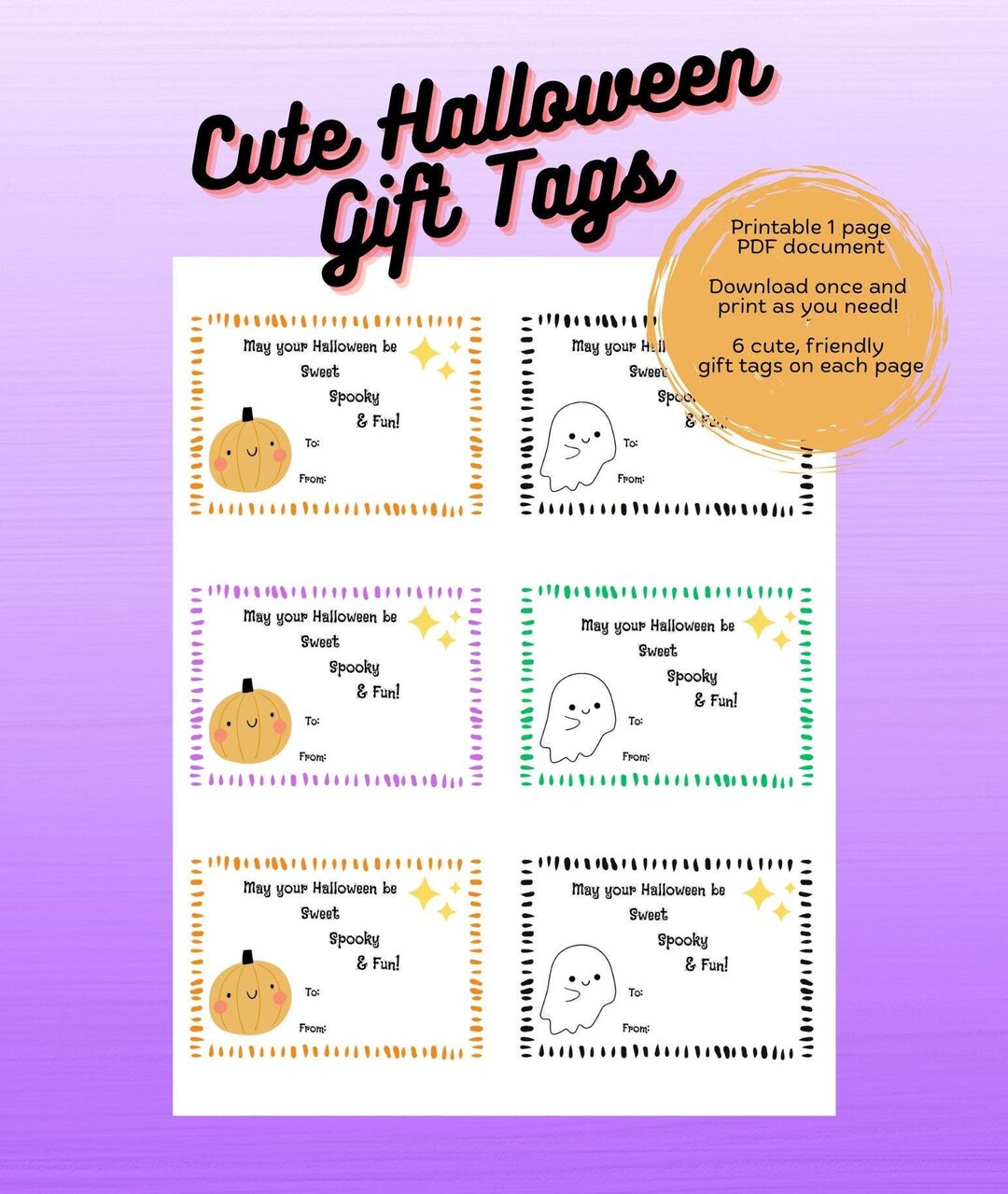 Printable Halloween Gift Tags, Cute Halloween Gift Tags, Kids Halloween ...