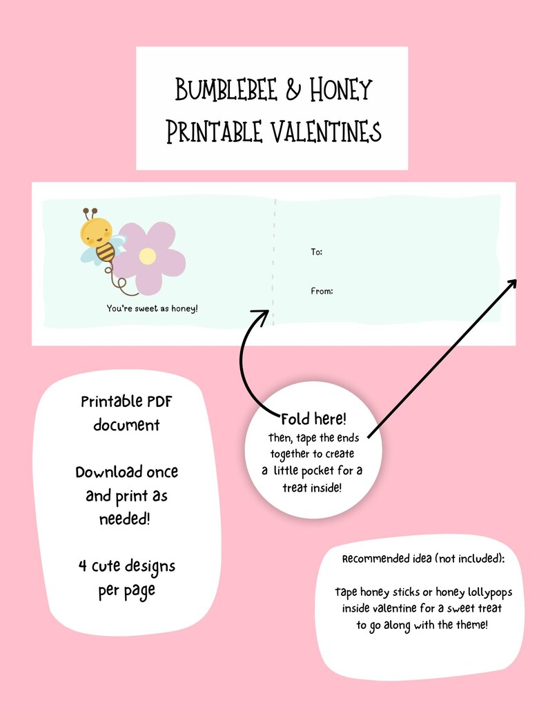 Bumblebee Printable Valentines for Kids, Nature Themed Printable ...