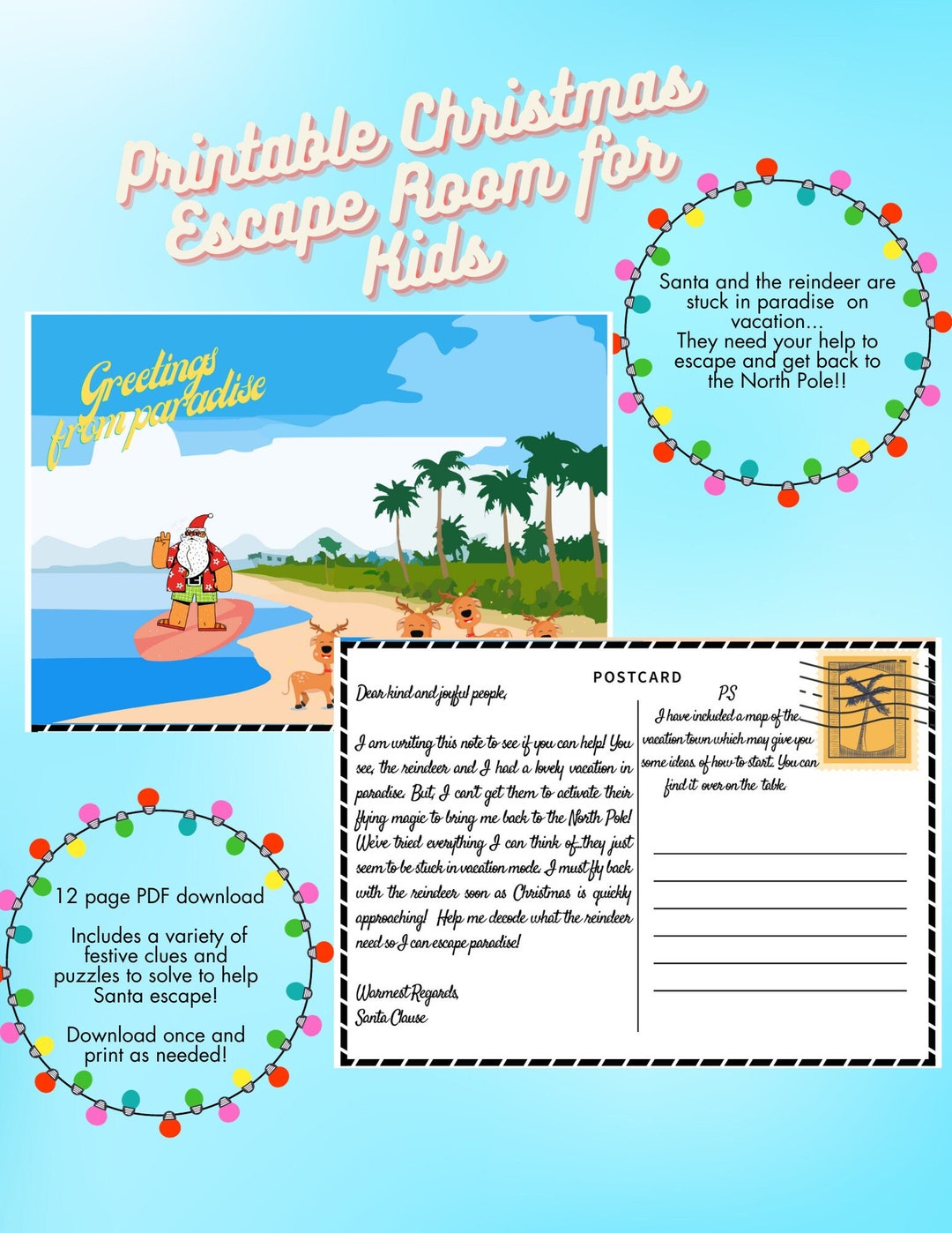 Christmas Escape Room for Kids, DIY Christmas Party Game Kit, Printable ...