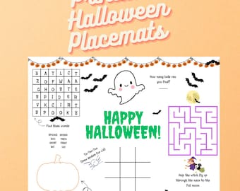 Halloween Activity Placemat, Halloween Coloring Placemat for Kids, Kids ...
