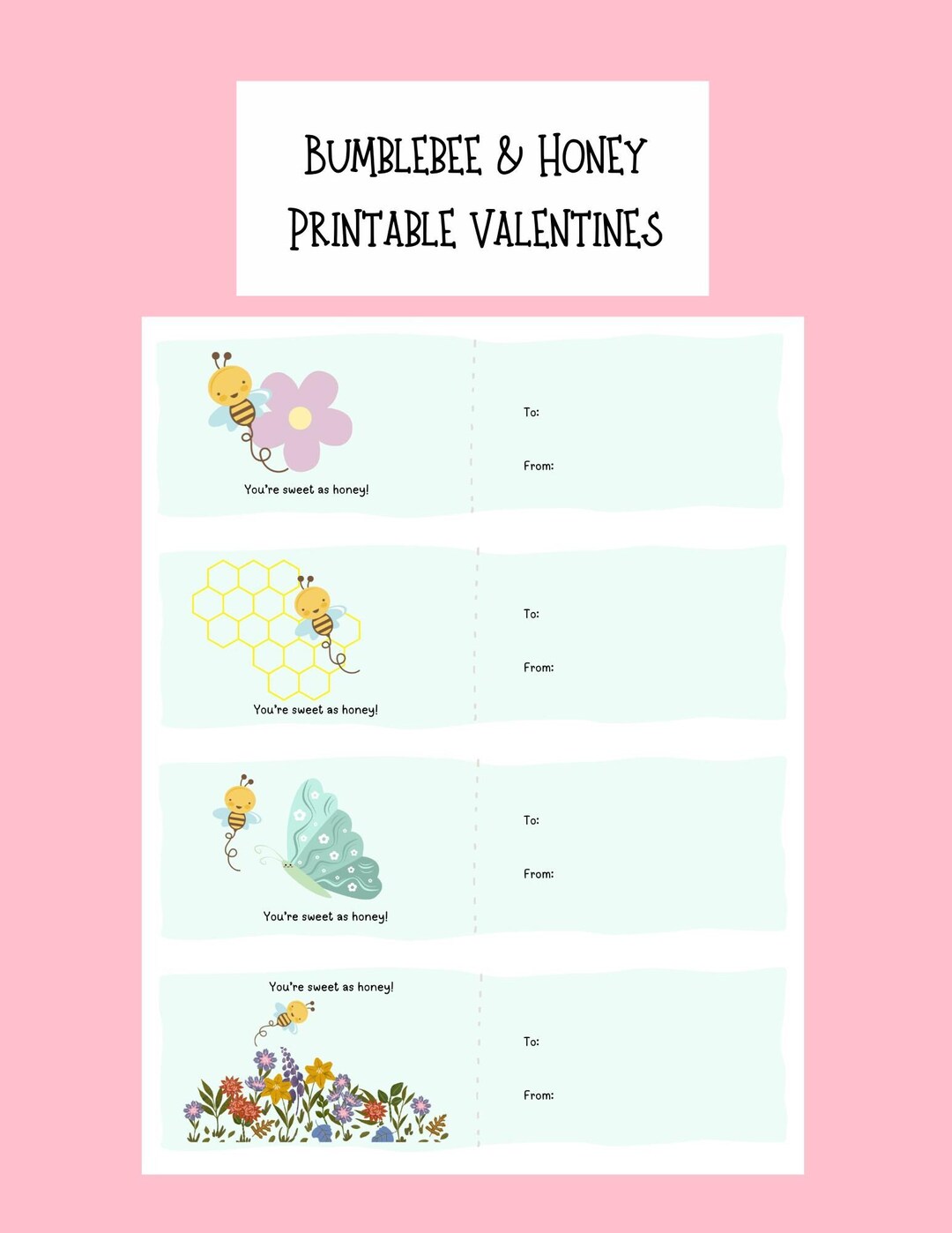 Bumblebee Printable Valentines for Kids, Nature Themed Printable ...