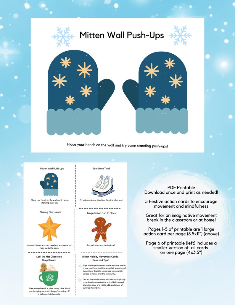 Winter Movement Cards for Kids, Christmas Game Printable for Kids ...