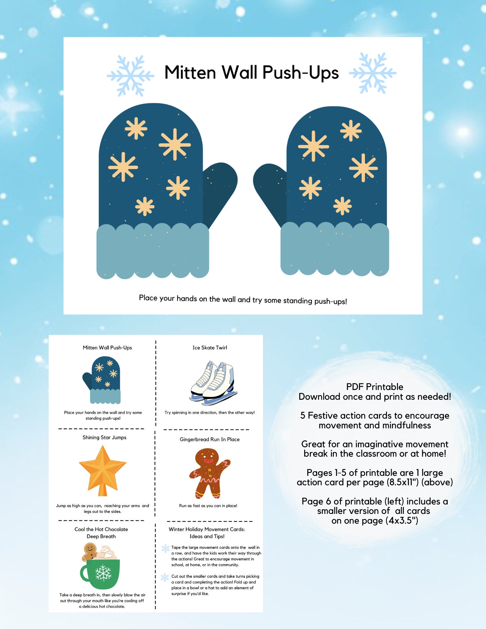 Winter Movement Cards for Kids, Christmas Game Printable for Kids ...