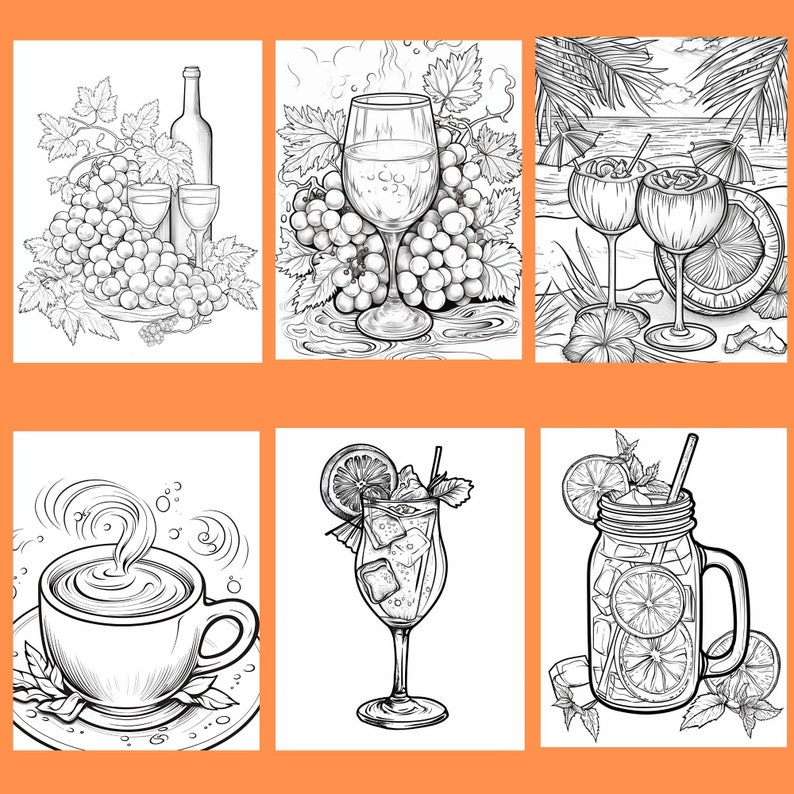 101 Drinks Coloring Pages, Printable, Instant Digital Download, Adult ...