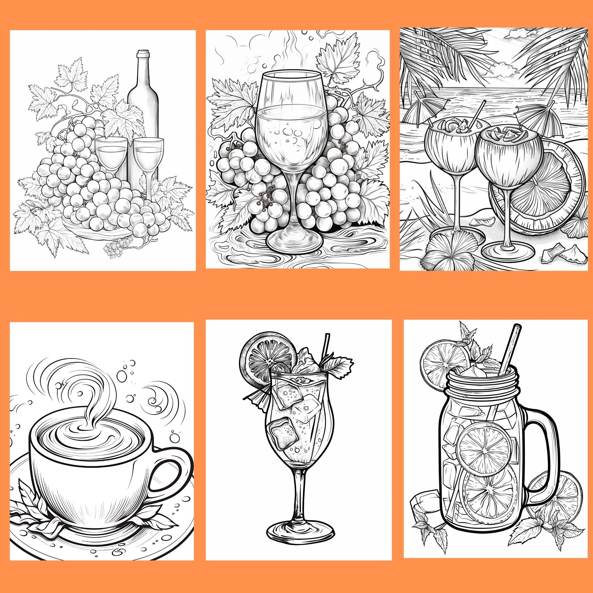 101 Drinks Coloring Pages, Printable, Instant Digital Download, Adult ...