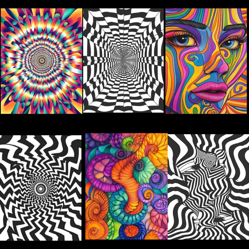 200+ Optical Illusion Coloring Pages, Geometric Patterns (digital ...