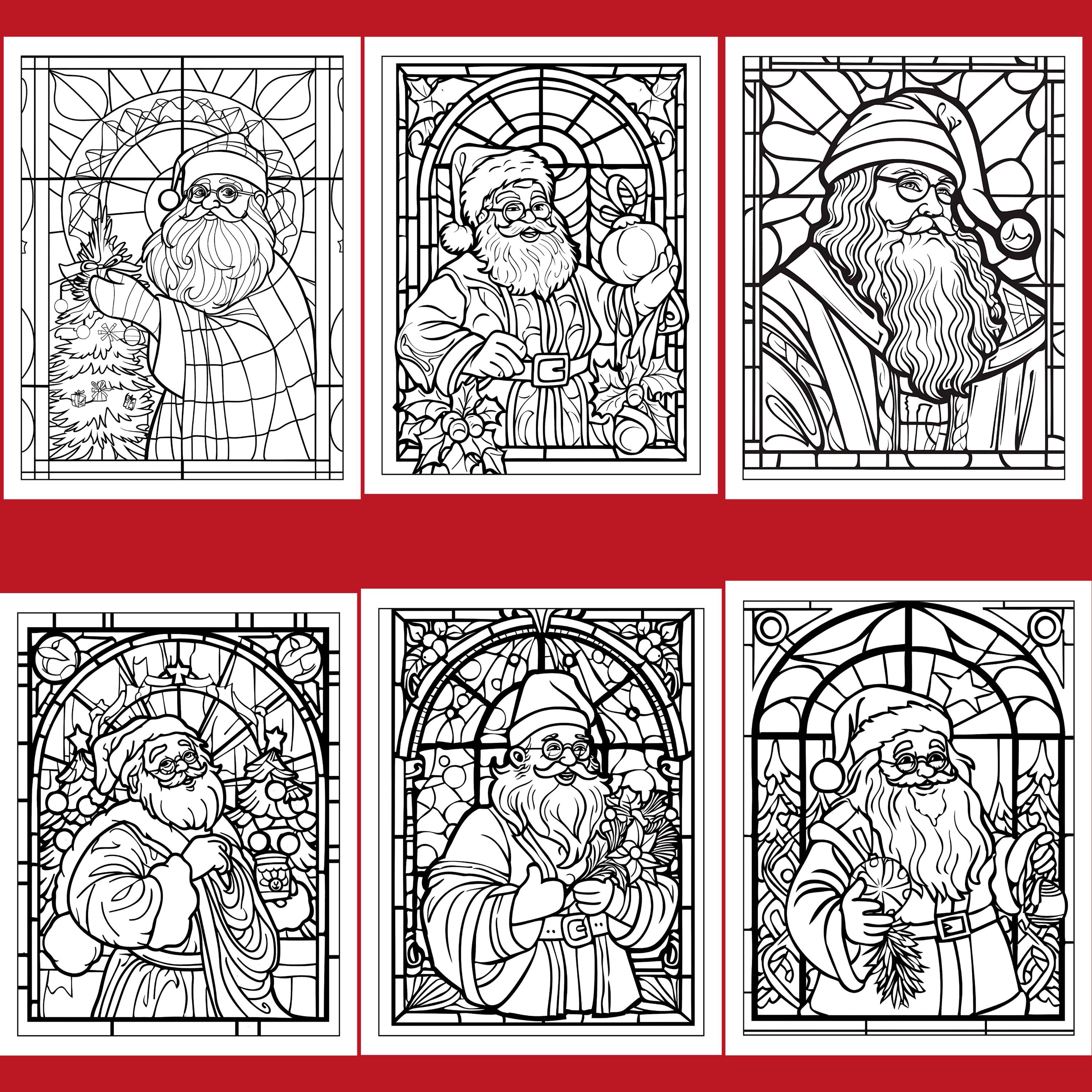 100 Stained Glass Santa Coloring Pages, Book, Printable, Instant ...