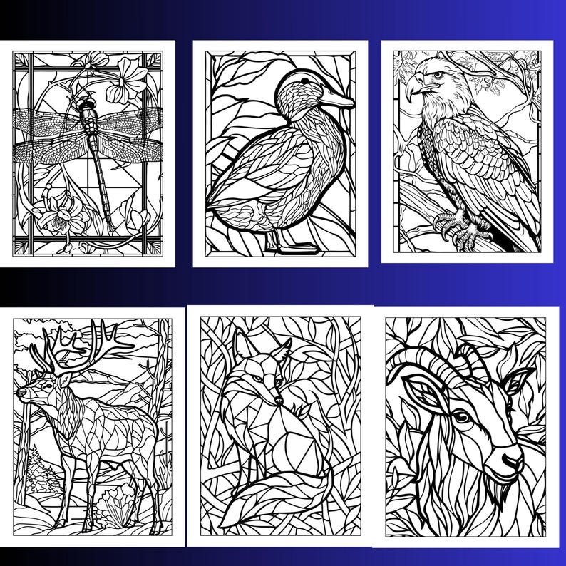 150 Stained Glass Animals Coloring Pages, Mosaic Style (digital ...