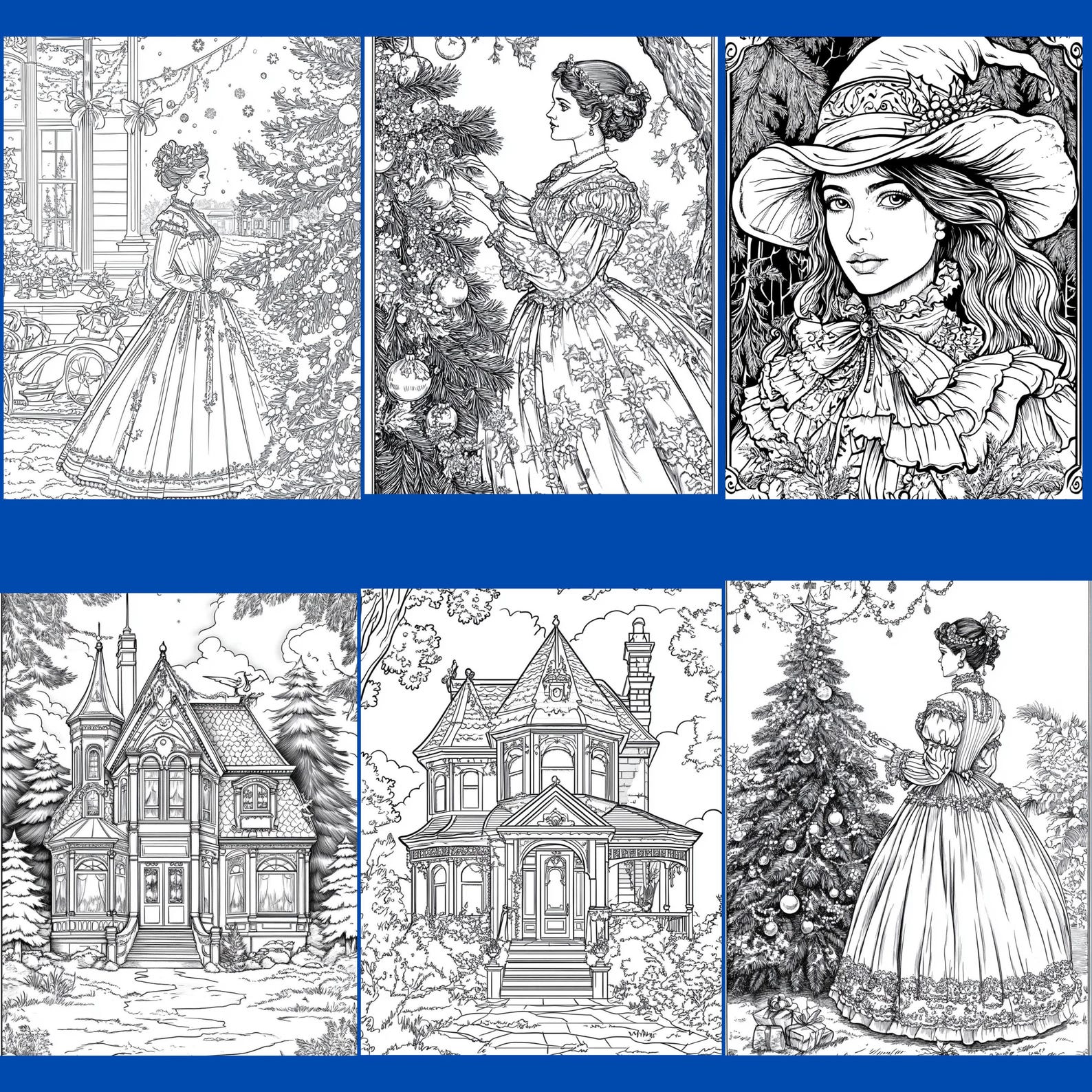 100 Victorian Christmas Coloring Pages, Book, Printable, Instant ...
