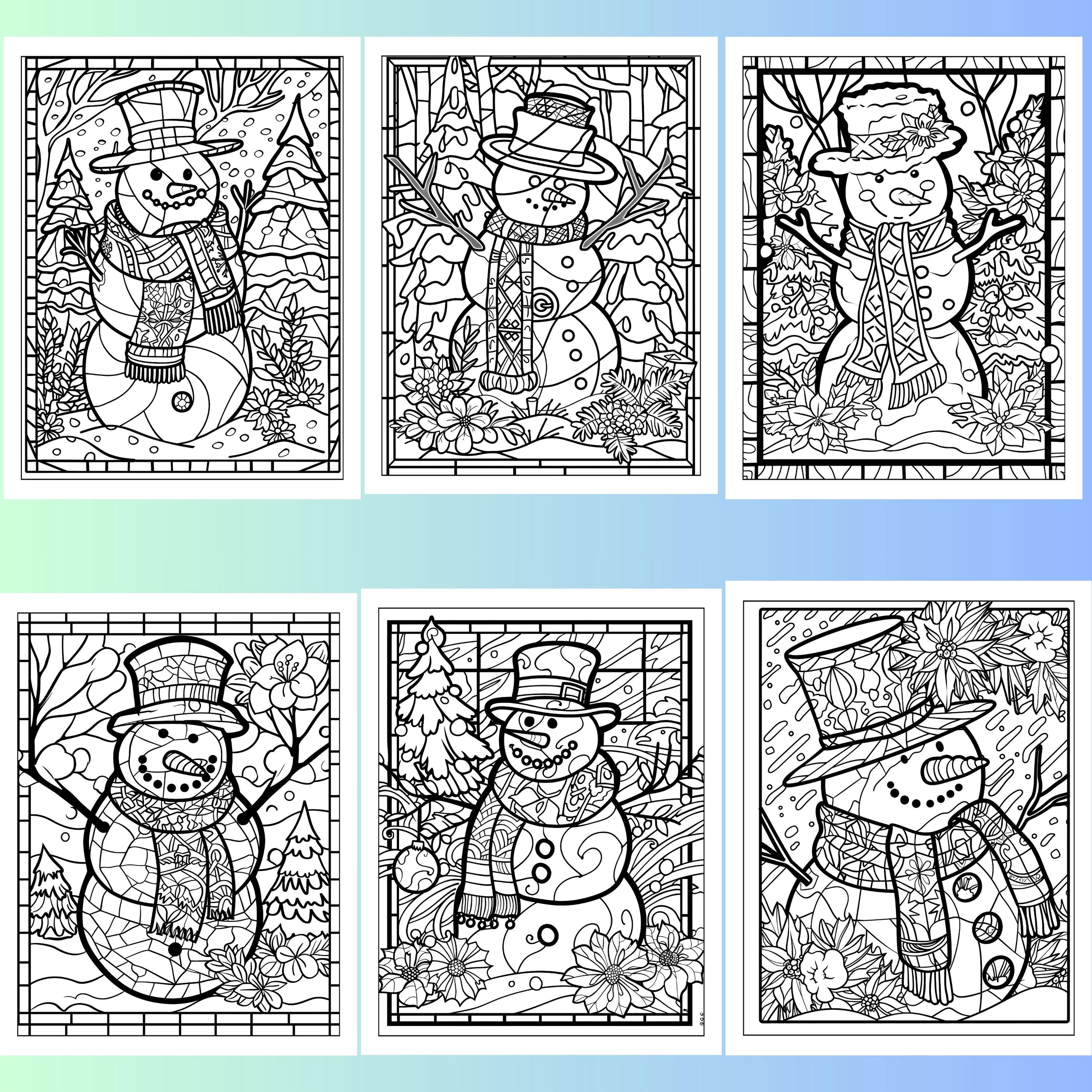 175+ Stained Glass Snowmen Coloring Pages, Winter Holiday (digital ...