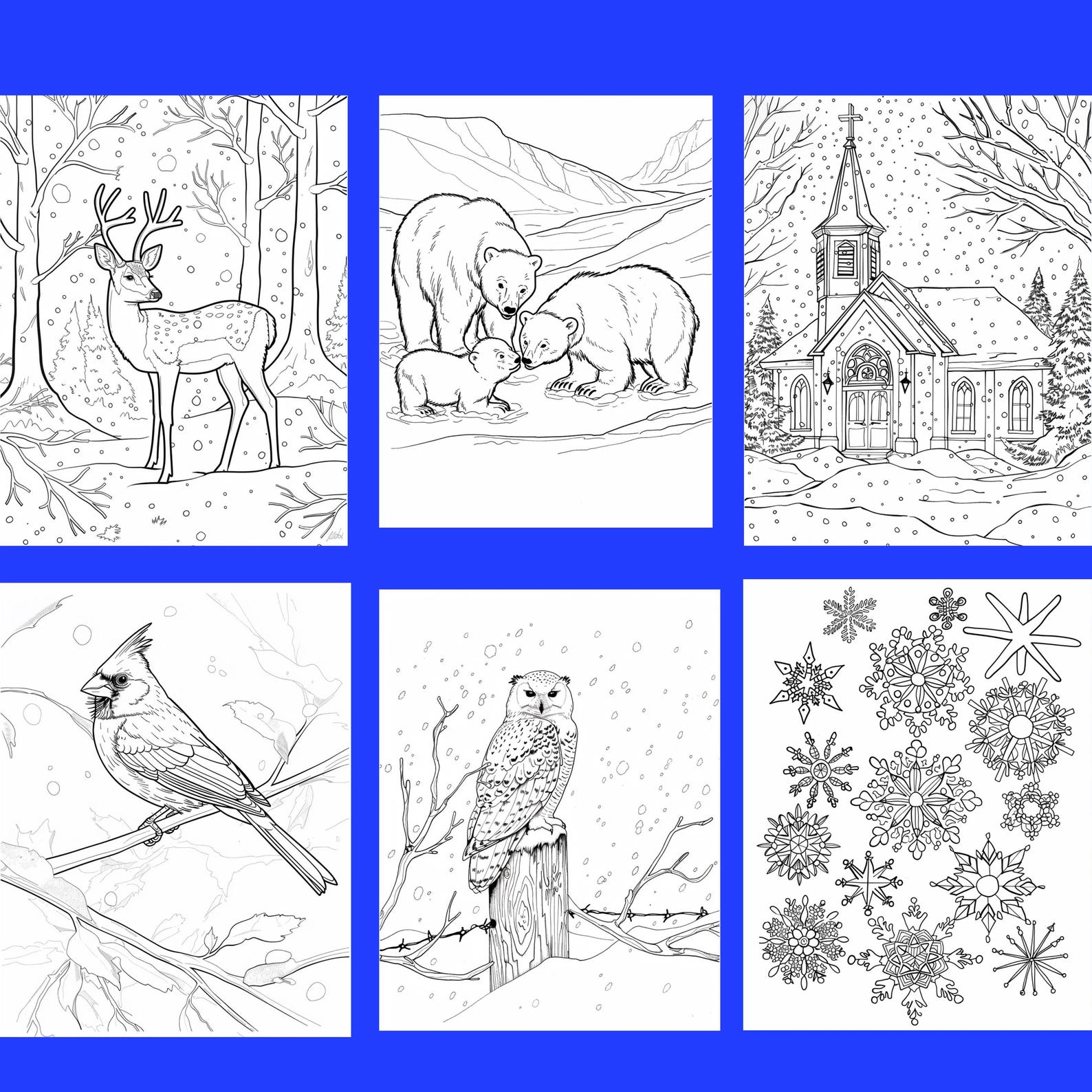 120 Winter Scenes Coloring Pages Book, Printable, Instant Download ...