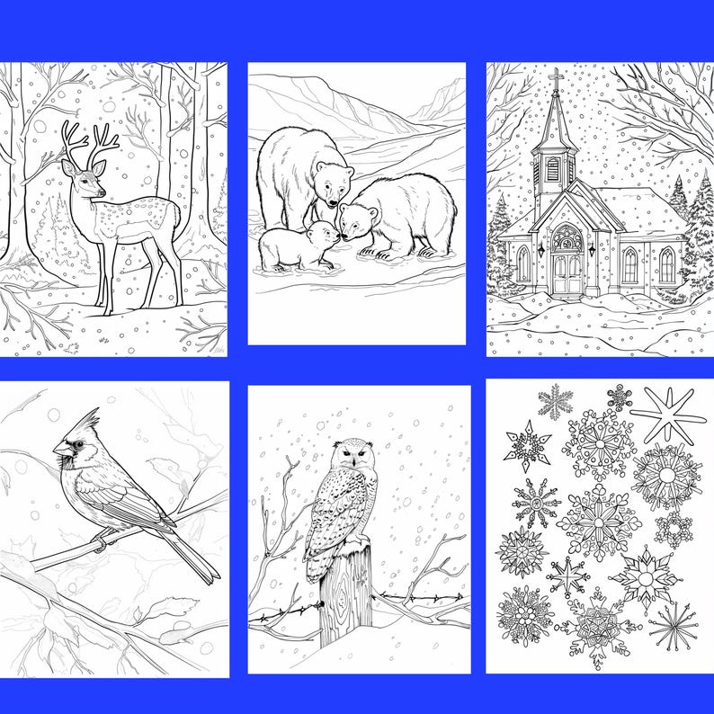 120 Winter Scenes Coloring Pages Book, Printable, Instant Download ...