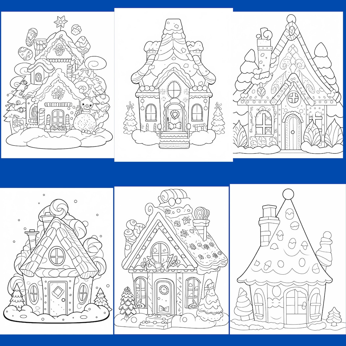 200 Gingerbread Houses Coloring Pages, Printable, Instant Digital ...