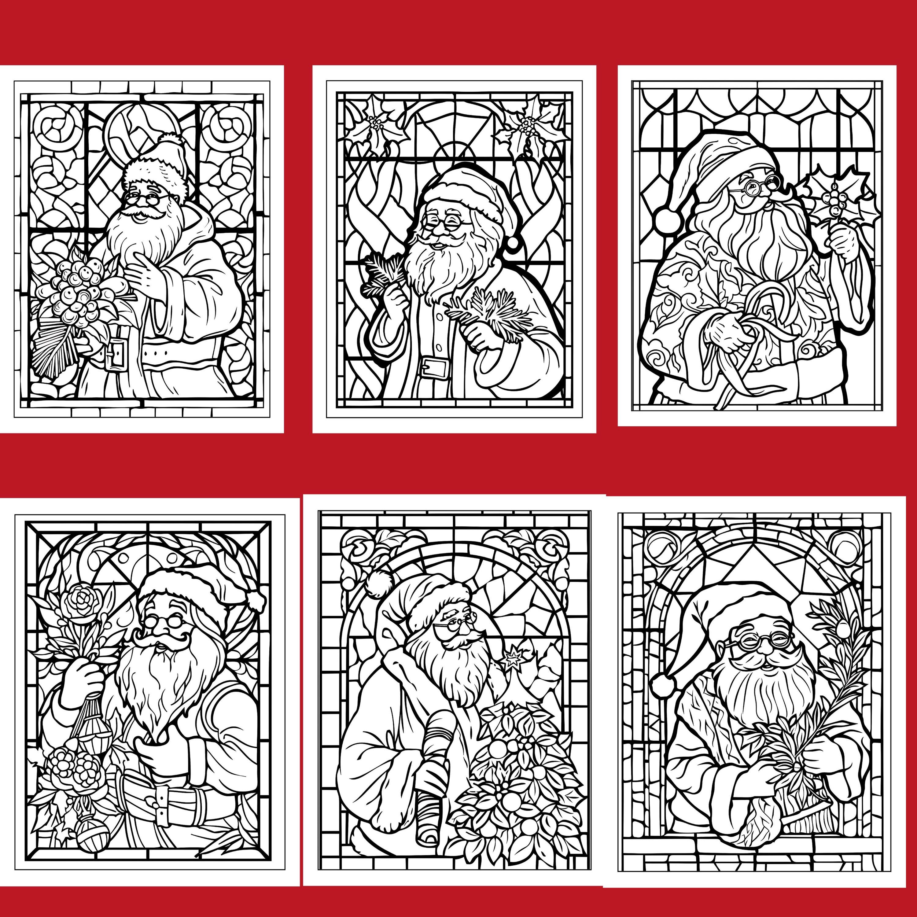 100 Stained Glass Santa Coloring Pages, Christmas Ornaments (digital ...