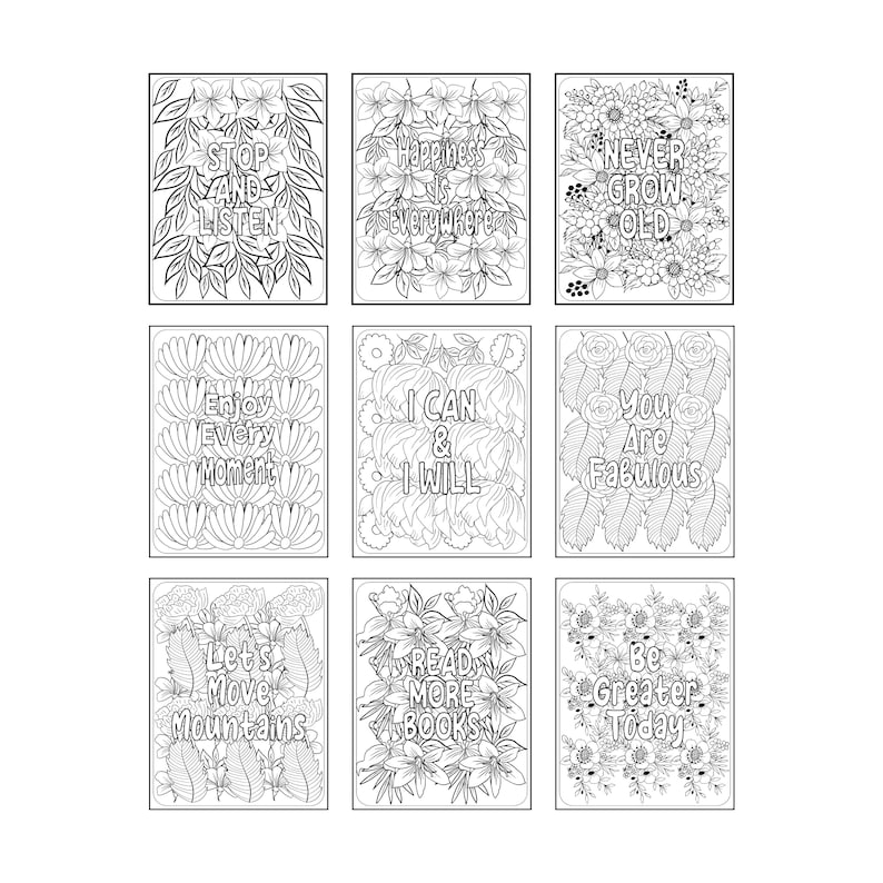50 Positive Affirmations Coloring Pages in PDF Format (digital Download ...