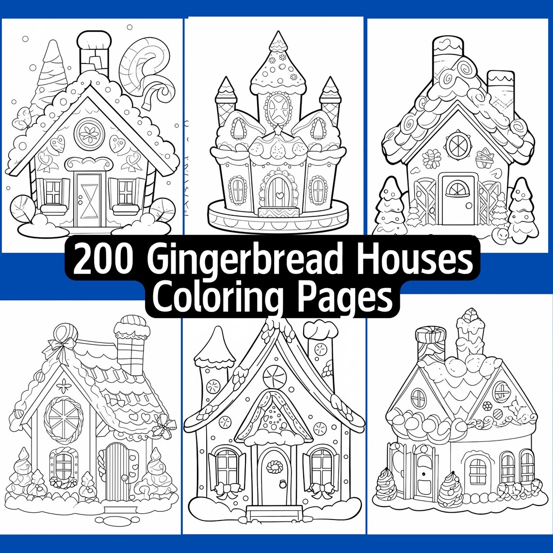 200 Gingerbread Houses Coloring Pages, Printable, Instant Digital ...