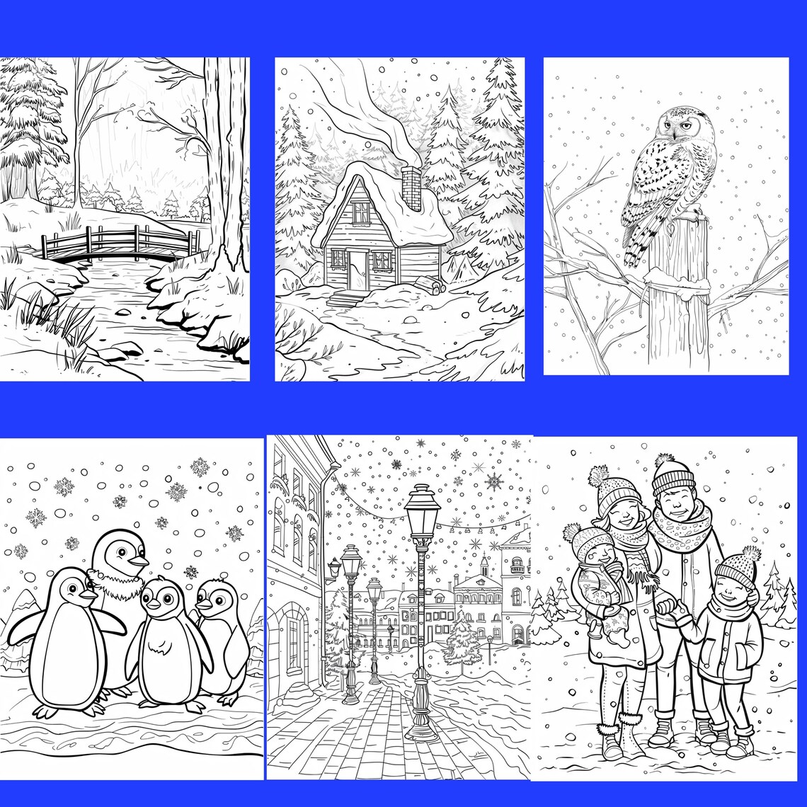 120 Winter Scenes Coloring Pages Book, Snow, Cabin, Ice Skating ...
