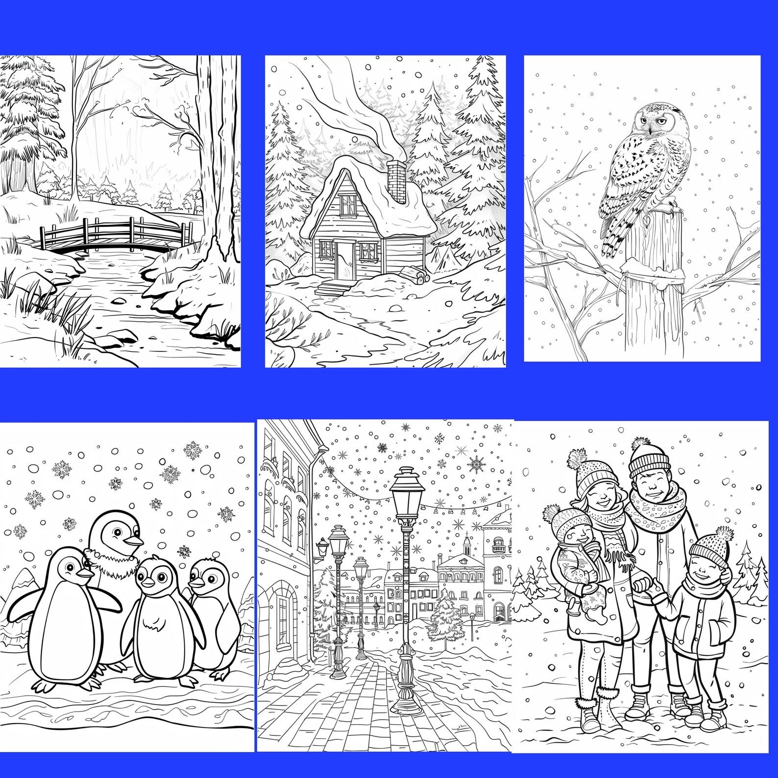 120 Winter Scenes Coloring Pages Book, Snow, Cabin, Ice Skating ...