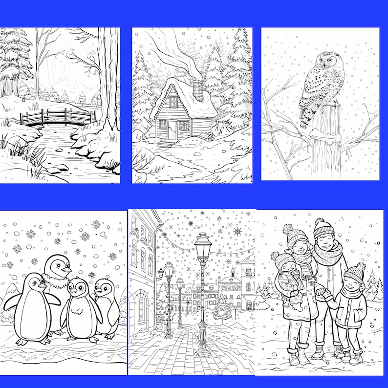 120 Winter Scenes Coloring Pages Book, Printable, Instant Download ...