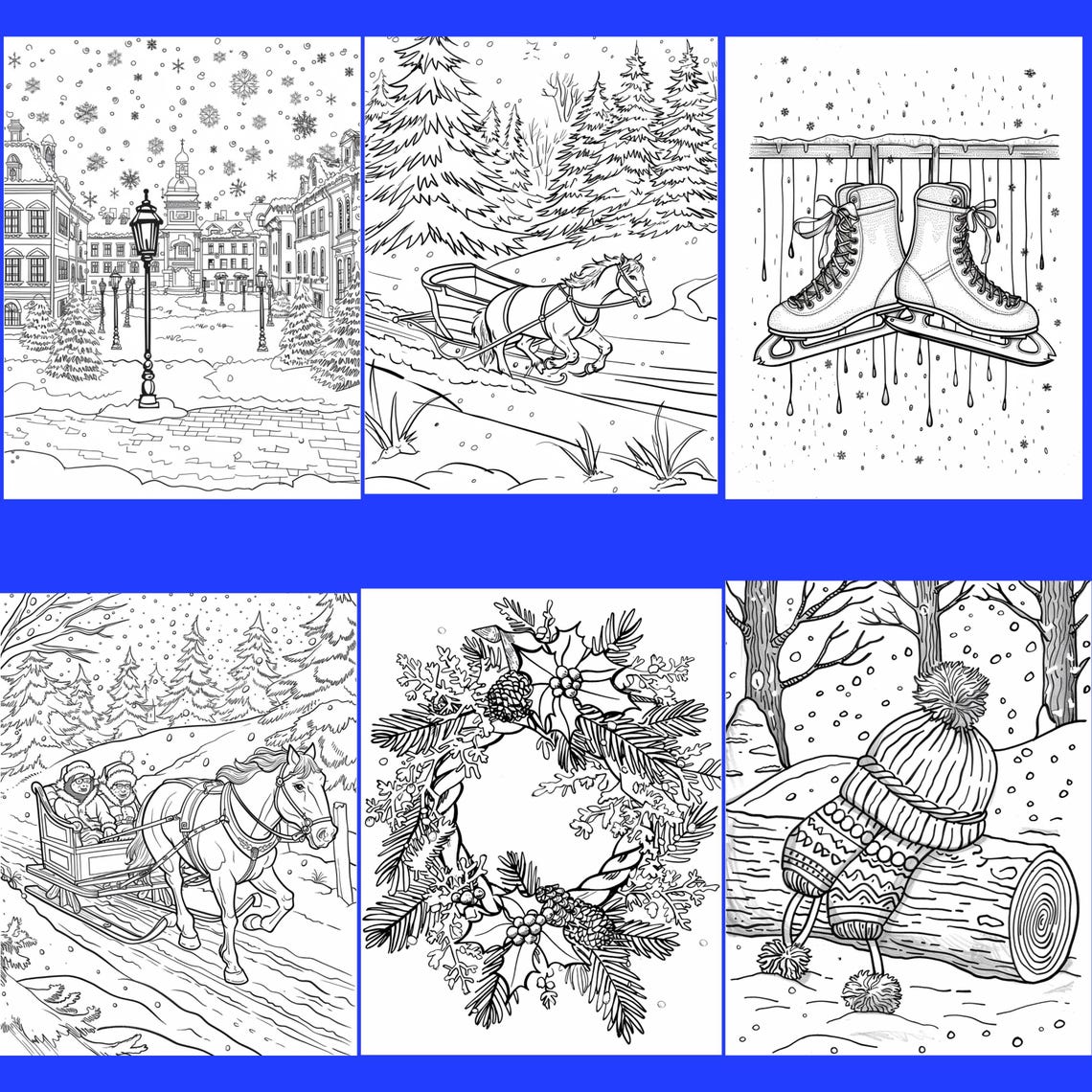 120 Winter Scenes Coloring Pages Book, Snow, Cabin, Ice Skating ...