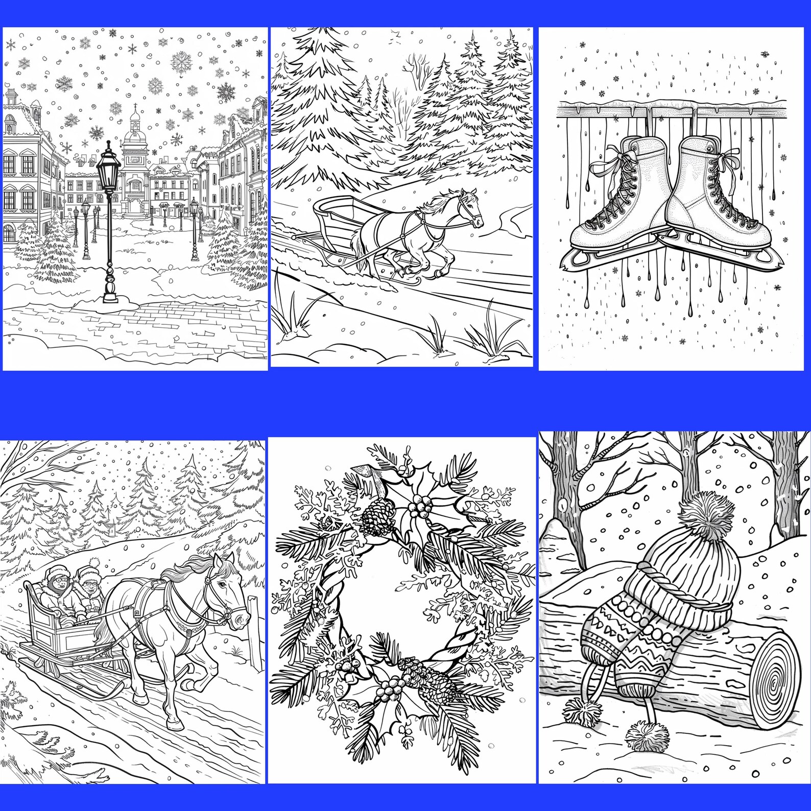 120 Winter Scenes Coloring Pages Book, Snow, Cabin, Ice Skating ...