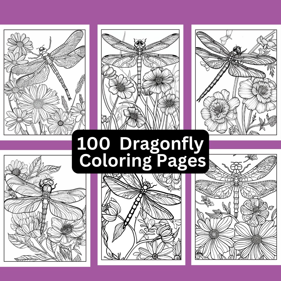 100 Dragonfly Coloring Pages, Printable, Instant Download, Stress ...