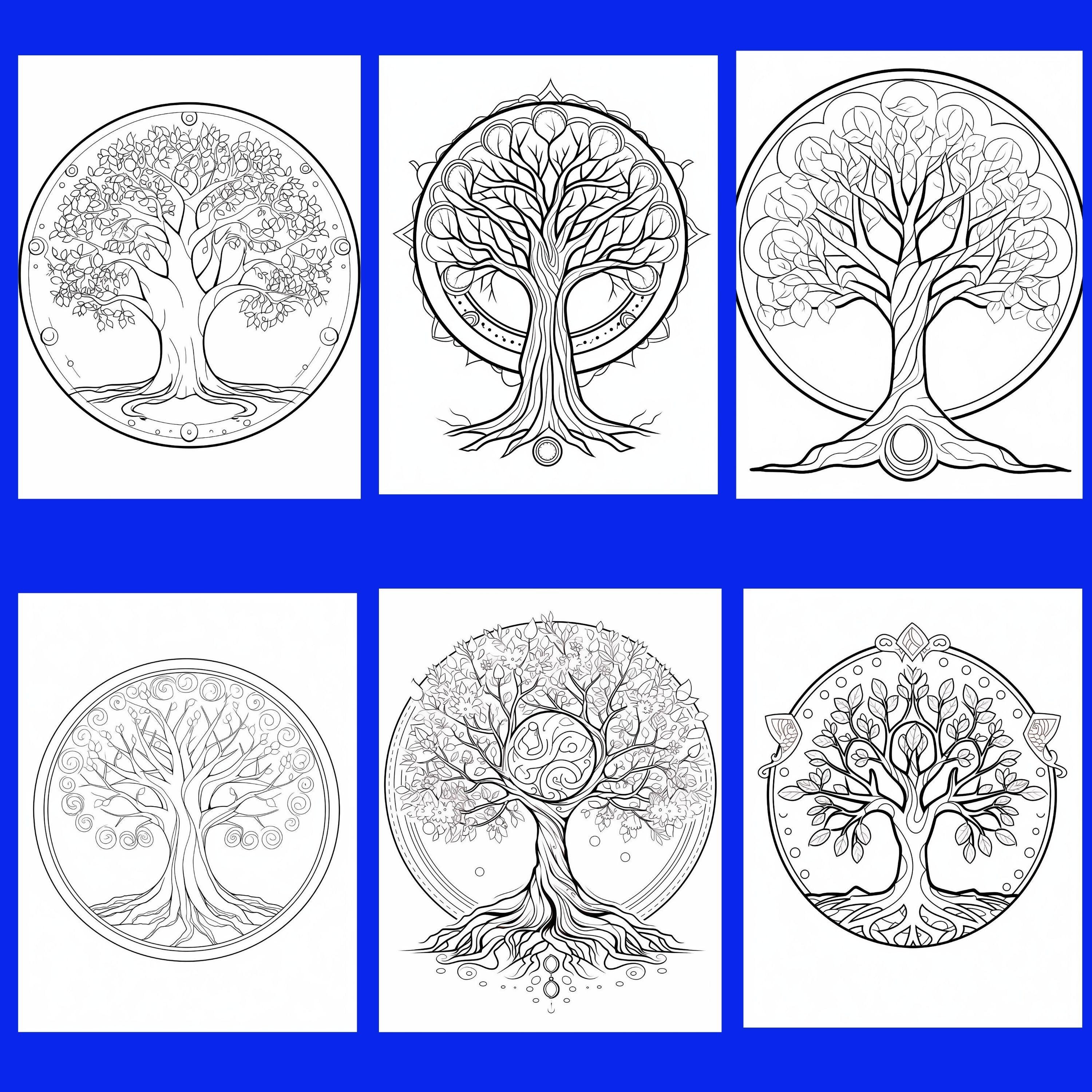 120 Mandala Trees Coloring Pages Book, Printable, Instant Download ...