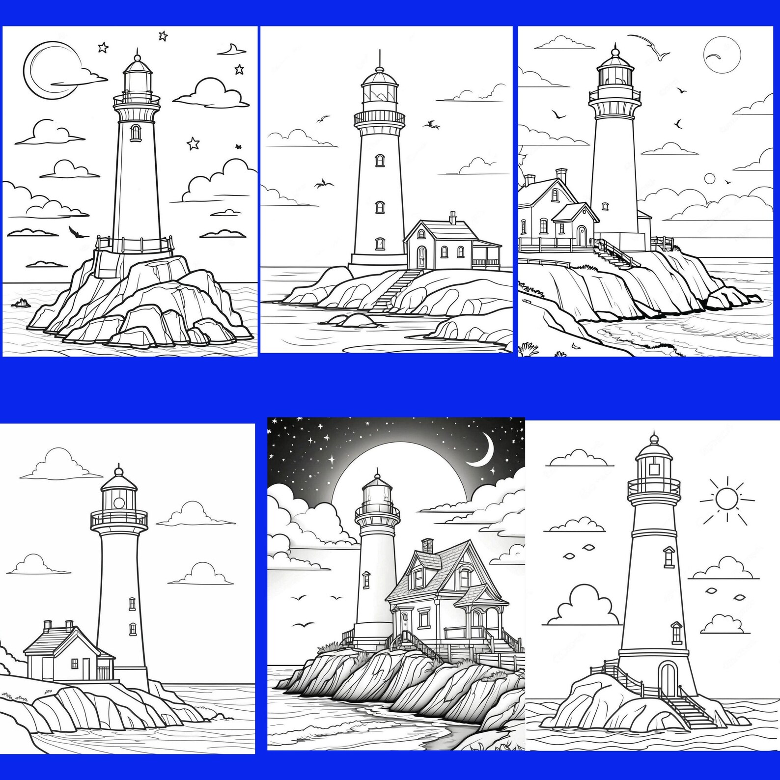 100 Lighthouses Coloring Pages Book, Printable, Instant Download ...
