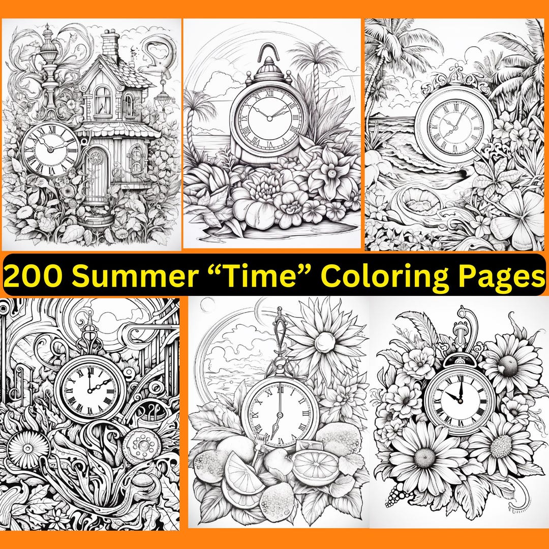 200 Summer "time" Coloring Pages, Printable, Digital, Download, Color ...