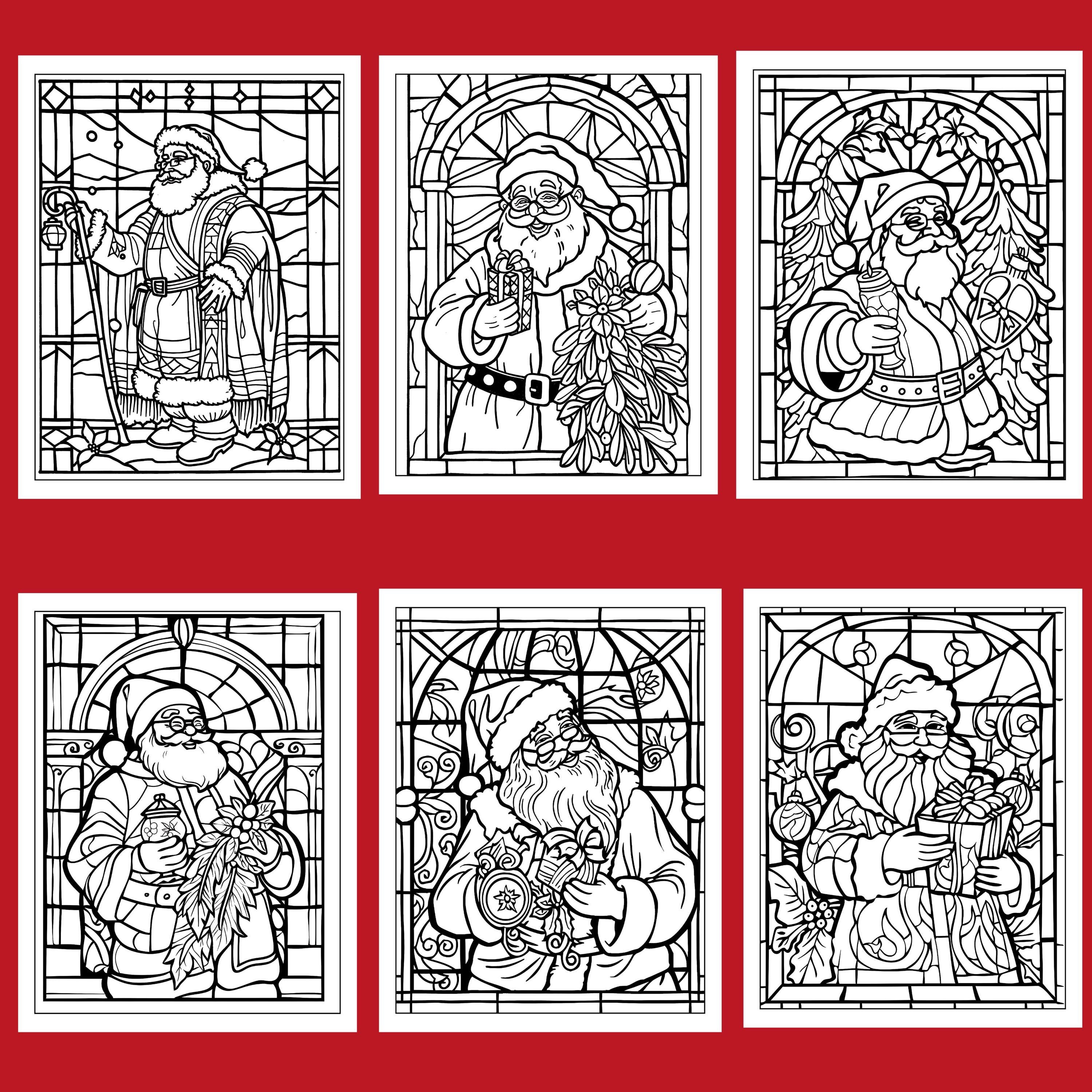 100 Stained Glass Santa Coloring Pages, Christmas Ornaments (digital ...