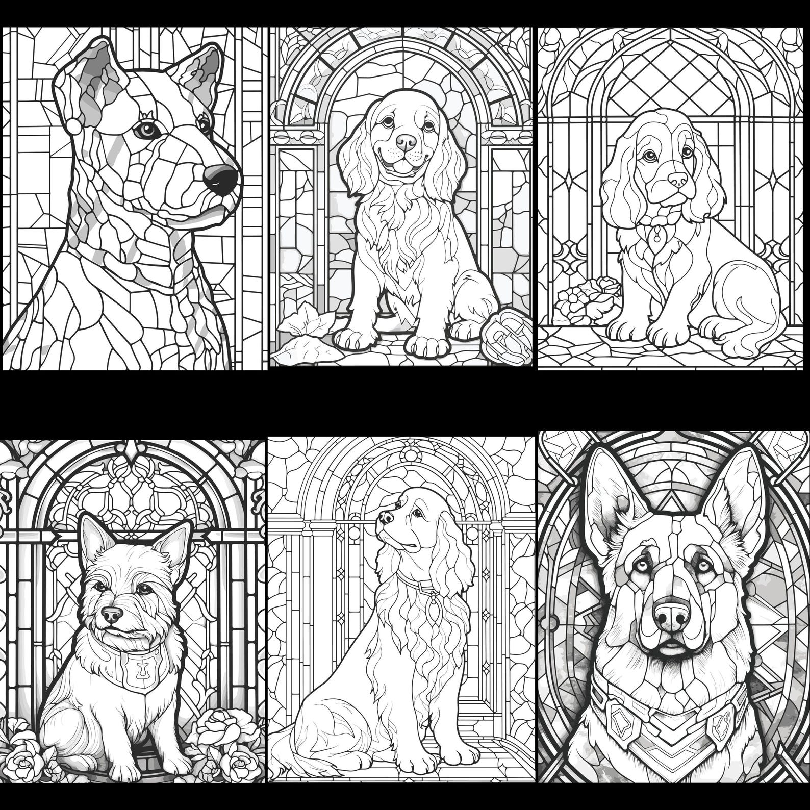100+ Stained Glass Dog Coloring Pages, Printable Book (digital Download ...