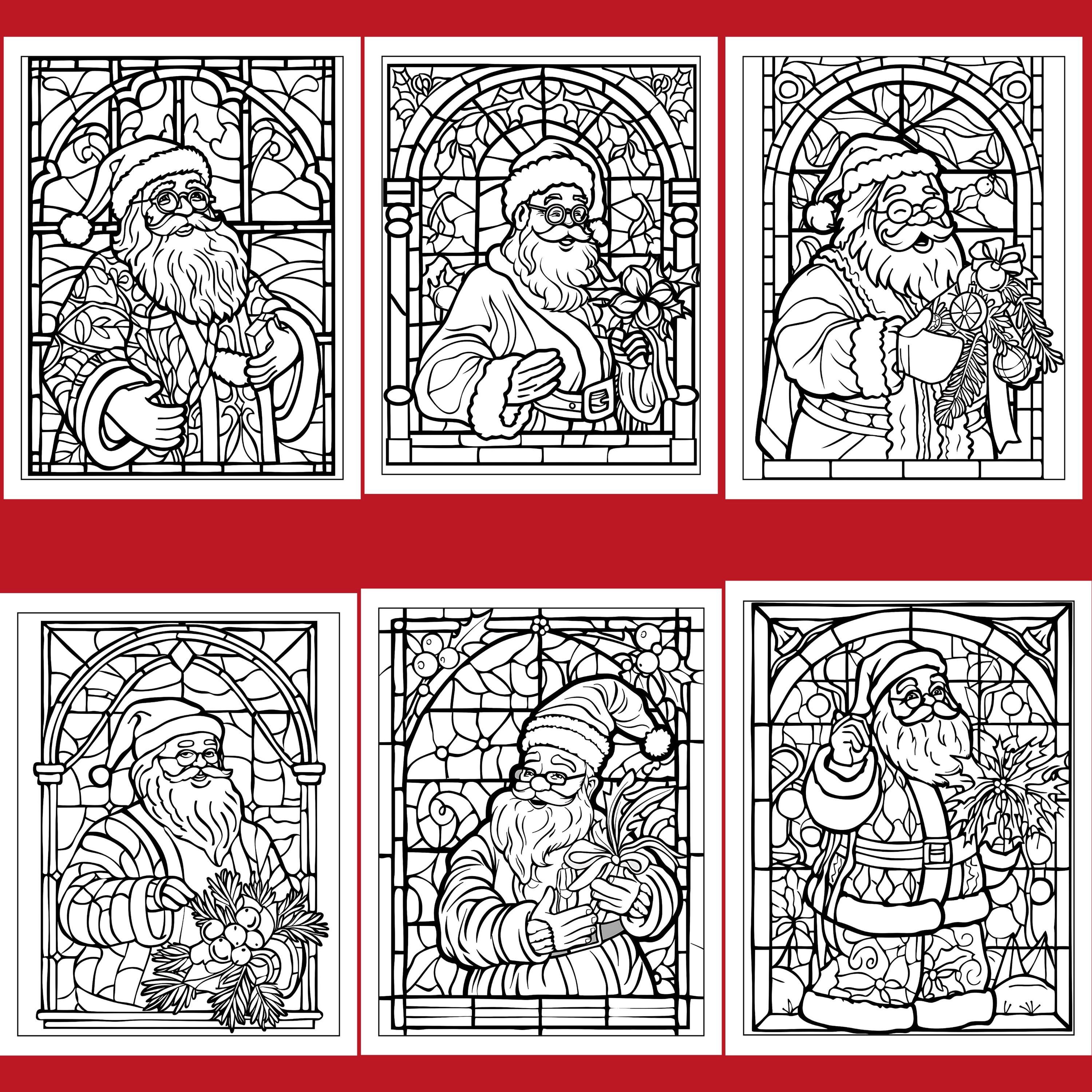 100 Stained Glass Santa Coloring Pages, Book, Printable, Instant ...