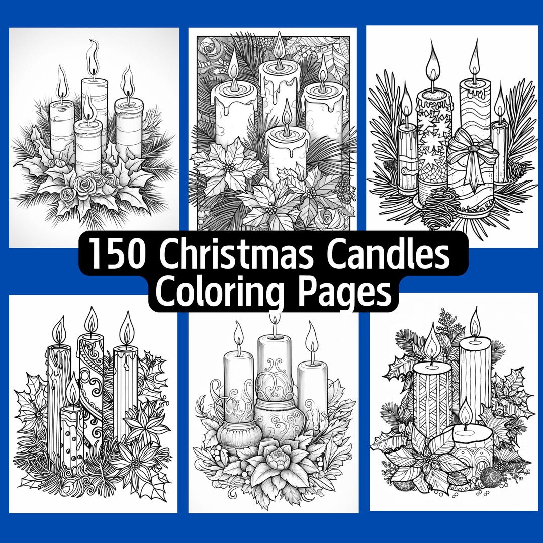 150 Christmas Candles Coloring Pages, Book, Printable, Instant Download ...