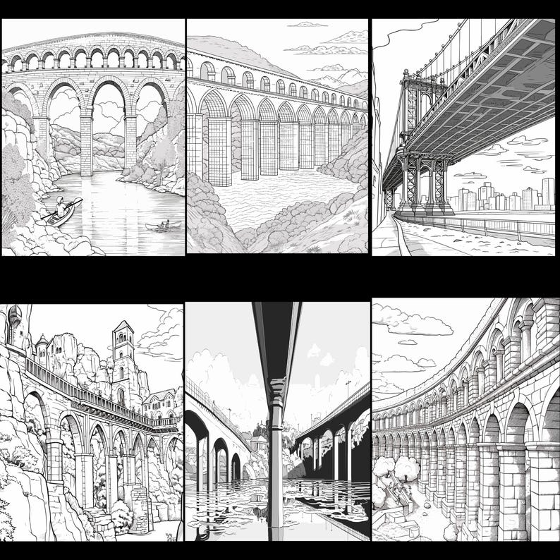 180 Bridges Coloring Pages, Printable, Digital Download, Adult, Kid ...