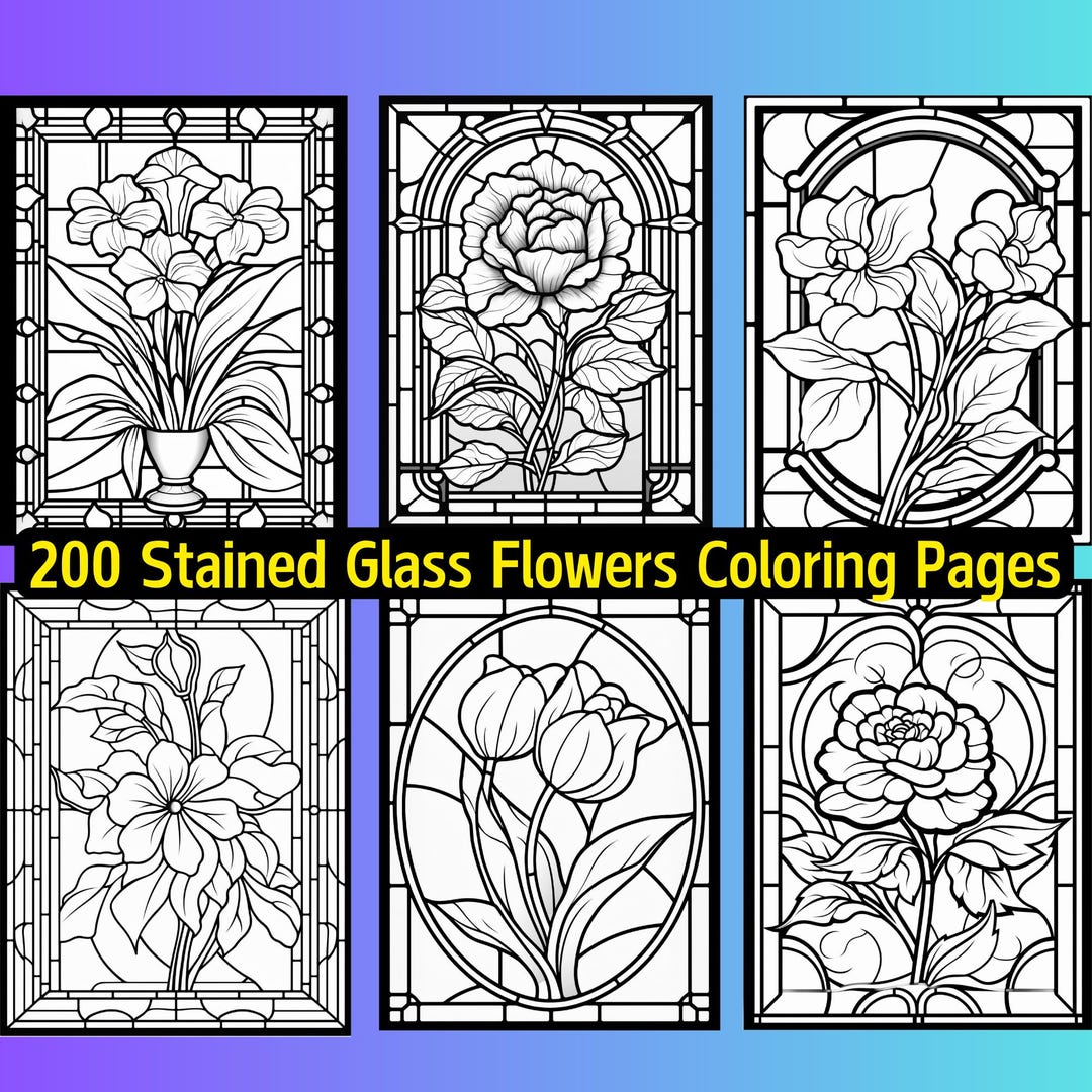 200 Stained Glass Flowers Coloring Pages, Paint, Printable, Ipad ...