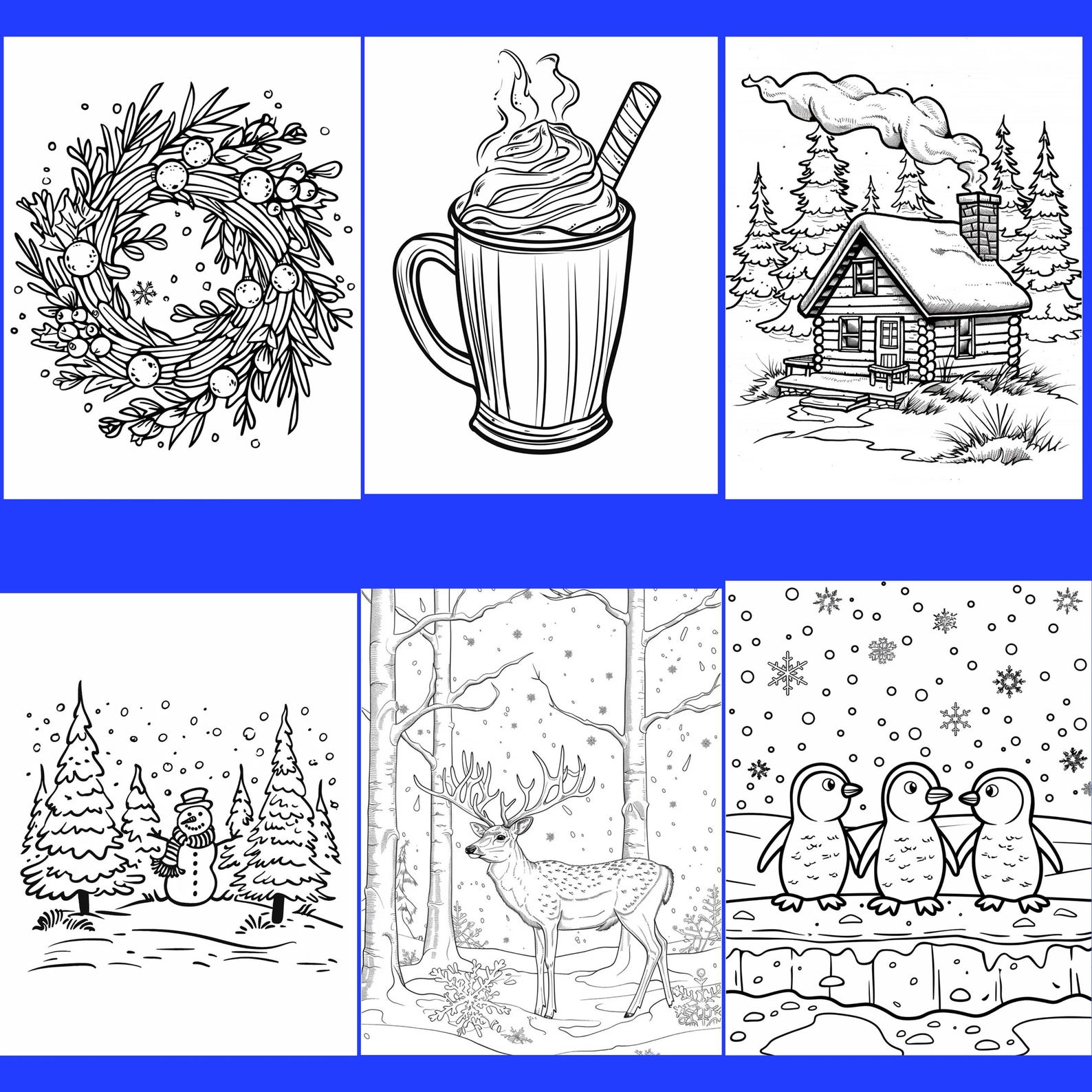 120 Winter Scenes Coloring Pages Book, Printable, Instant Download ...