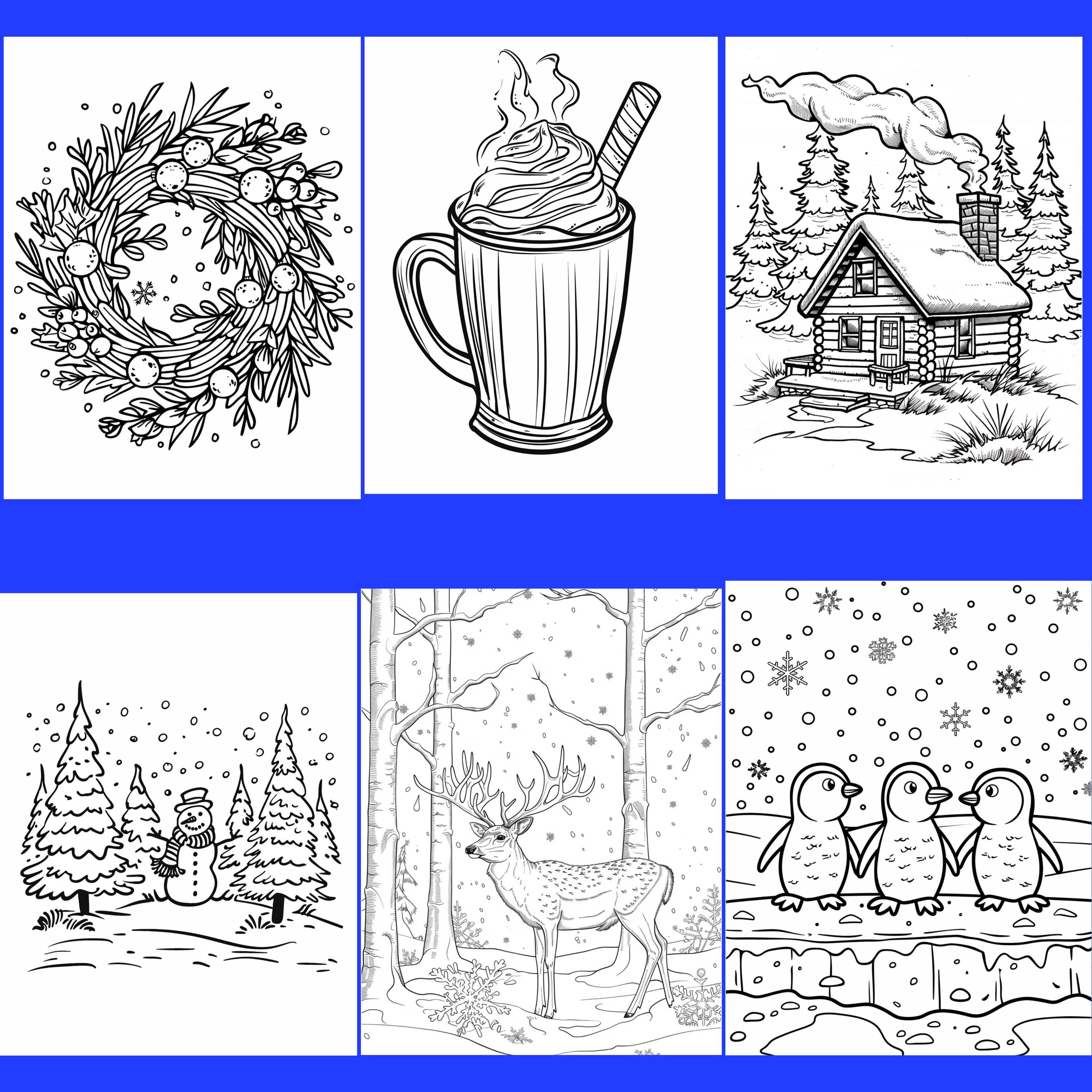 120 Winter Scenes Coloring Pages Book, Snow, Cabin, Ice Skating ...