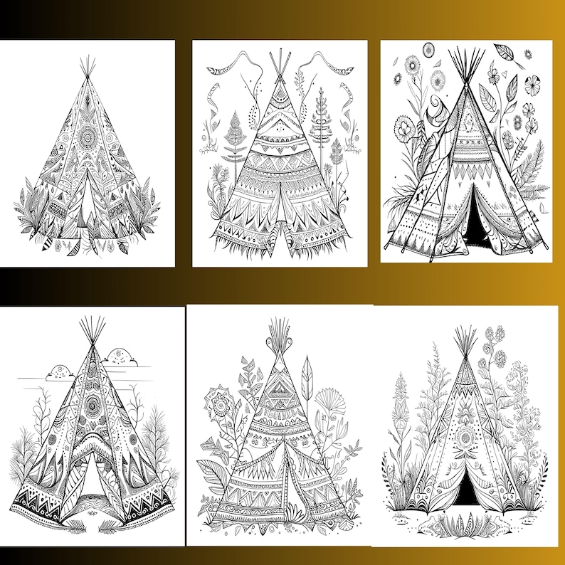 140 Native American Coloring Pages, Teepee, Feathers (digital Download ...