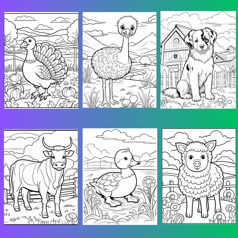 190 Cute and Easy Farm Animal Coloring Pages, Printable, Instant ...