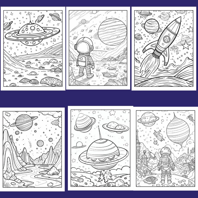 146 Outer Space Coloring Pages, Printable, Digital, Download, Paint ...
