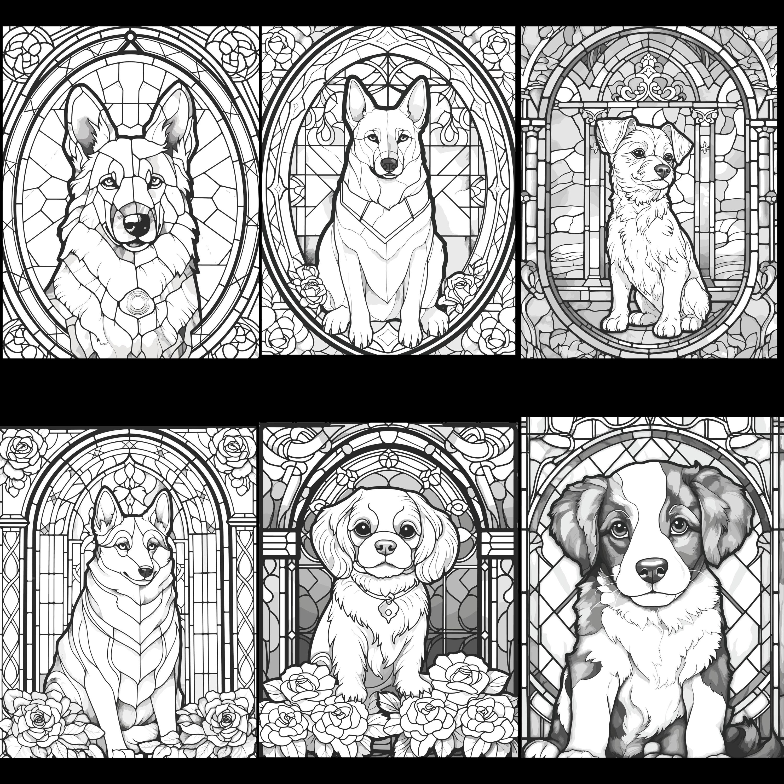 100+ Stained Glass Dog Coloring Pages, Printable Book (digital Download ...