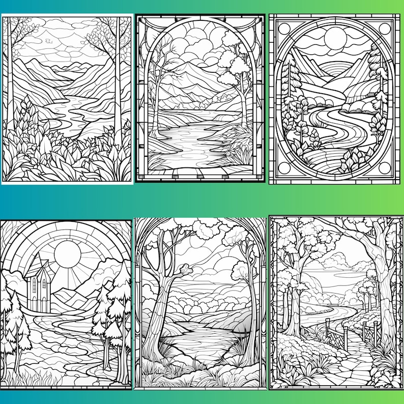 200 Stained Glass Landscapes Coloring Pages for Adults and Kids ...