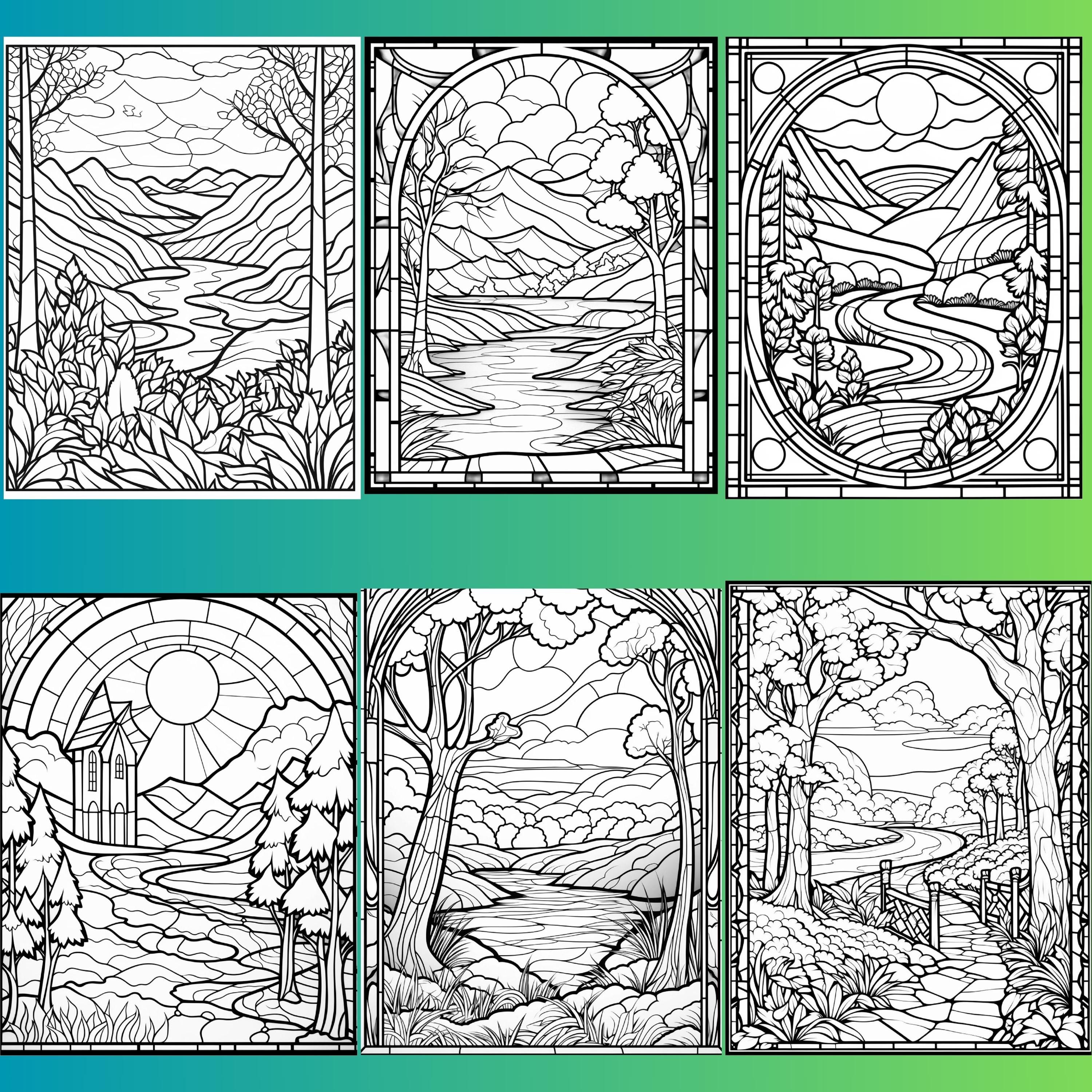 200 Stained Glass Landscapes Coloring Pages for Adults and Kids ...