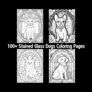 100+ Stained Glass Dog Coloring Pages, Printable Book (digital Download ...