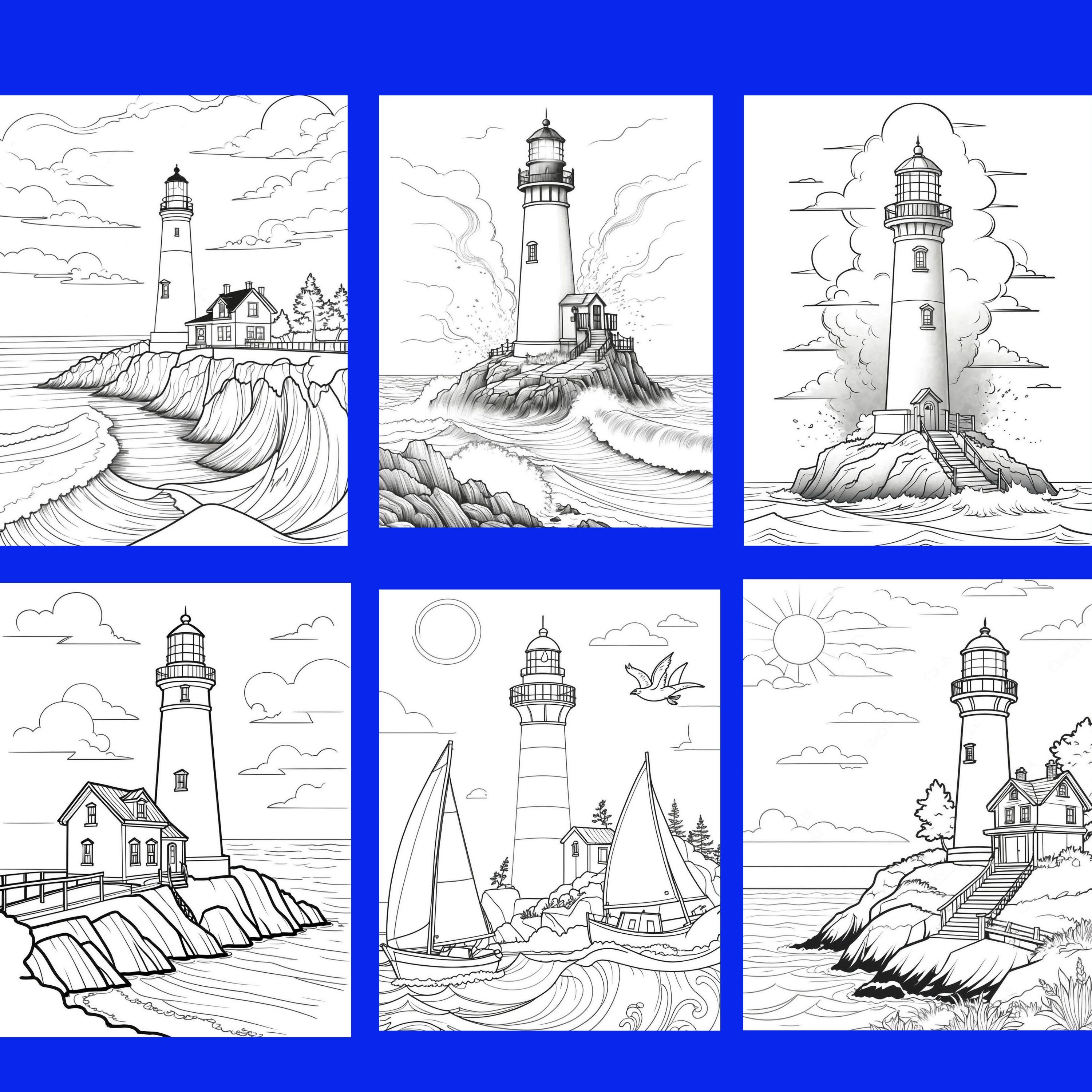 100 Lighthouses Coloring Pages Book, Printable, Instant Download ...