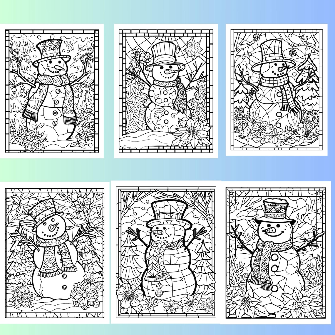 175+ Stained Glass Snowmen Coloring Pages, Winter Holiday (digital ...