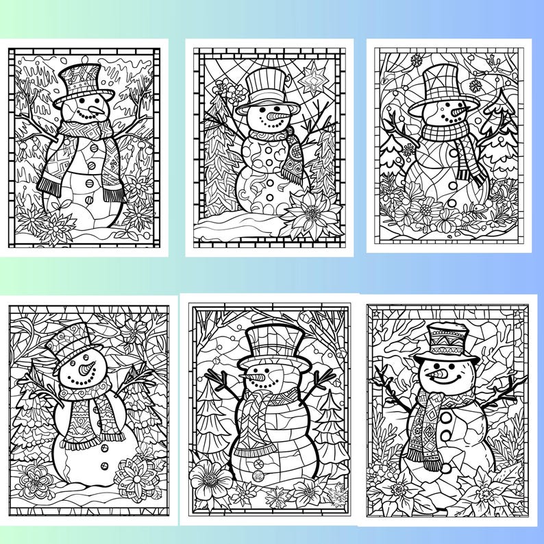 175+ Stained Glass Snowmen Coloring Pages, Winter Holiday (digital ...